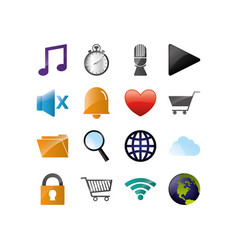 Variety digital icon set pack design Royalty Free Vector