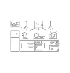 Line drawing a cozy kitchen Royalty Free Vector Image