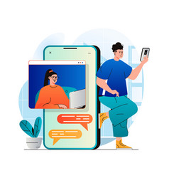 Cartoon man and woman video chatting online Vector Image