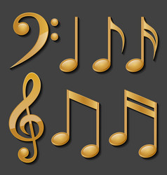 Golden music notes and signs isolated on black Vector Image