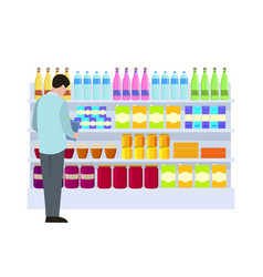 A young cashier man standing in supermarket Vector Image
