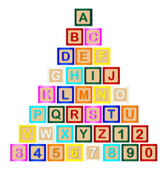 Wooden alphabet blocks with letters and numbers Vector Image