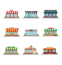 Set detailed flat design city facade buildings Vector Image