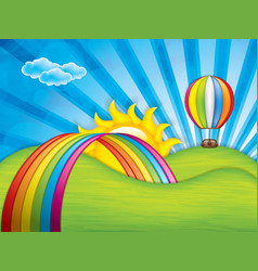 Fantastic scape rainbow on valley flat kids Vector Image