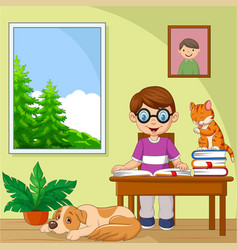 Cartoon little boy studying Royalty Free Vector Image