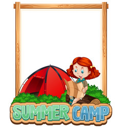 Border template design with girl at summer camp Vector Image