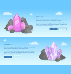 Purple crystals among stones realistic minerals Vector Image