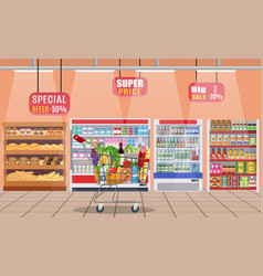 Supermarket cartoon products grocery store food Vector Image