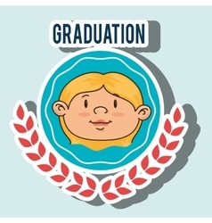 Kid on graduation emblem isolated icon design Vector Image