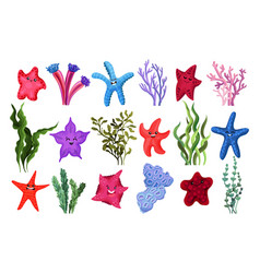 Cute sea animal with smiling face set Royalty Free Vector