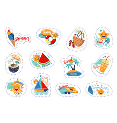 Hello summer doodle beach vacation stickers Vector Image