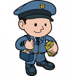 Mailman in blue uniform delivering letter Vector Image