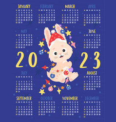 February 2023 calendar cute bunny cupid Royalty Free Vector