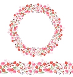 Frame and seamless border with spring flowers Vector Image
