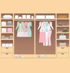 Flat design walk in closet with shelves Royalty Free Vector
