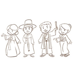 Simple drawing of two asian people Royalty Free Vector Image