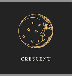 Crescent moon and stars in antique style Vector Image