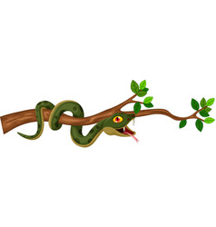 Cute green snake cartoon on tree Royalty Free Vector Image