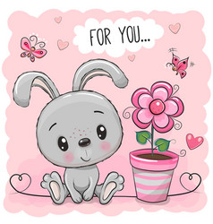Greeting card cute cartoon rabbit with flower Vector Image