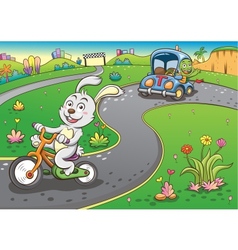 Rabbit wins the turtle in race design Royalty Free Vector