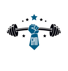 Fitness emblem with training girl and shield Vector Image