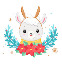 Cute outline doodle jumping llama with hand drawn Vector Image