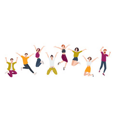Young people jump jumping teenagers group happy Vector Image