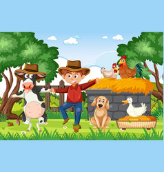 Farmer and farm animals Royalty Free Vector Image