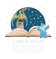 Boy and girl child flying on a big open book Vector Image