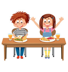 Children having breakfast on the table Royalty Free Vector