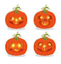 Set of halloween pumpkins funny faces autumn Vector Image