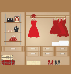 Flat design walk in closet with shelves Royalty Free Vector