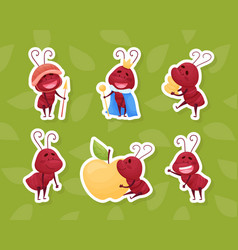 Cute little ant character engaged in different Vector Image