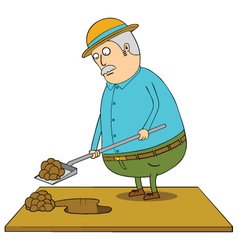 Cartoon man digging hole with pickax or pick Vector Image