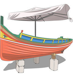 Color silhouette wooden fishing boat in lake Vector Image