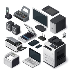 Computer parts isometric set isolated on white Vector Image