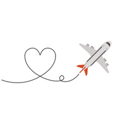 Heart shaped airplane flying on love route Vector Image