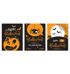 Halloween pumpkins card with full moon and bats Vector Image
