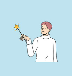 Wizard waving with magic wand collection Vector Image