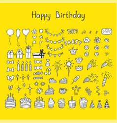 Hand drawn birthday elements set of party Vector Image