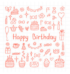 Hand drawn birthday elements set of party Vector Image