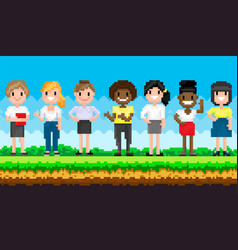 Pixel people for old game layout Royalty Free Vector Image