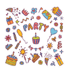 Hand drawn birthday elements set of party Vector Image