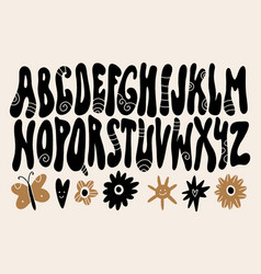 Hippie bohemian groovy postmodern funky font Vector Image