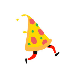 Cartoon pizza slice groovy fast food character Vector Image