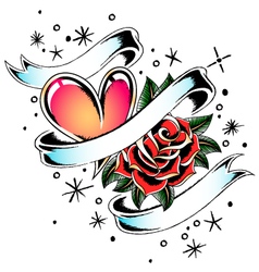Heart rose ribbon emblem Royalty Free Vector Image