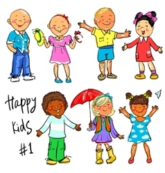 Hand drawing cartoon happy kids Royalty Free Vector Image