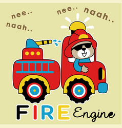 Set fire engine cartoon with funny driver Vector Image