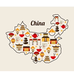 Chinese cartoon map with destinations symbols Vector Image
