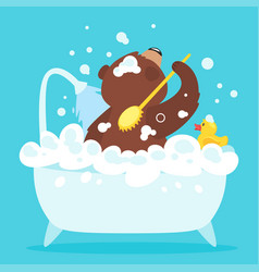 Cute cartoon bear taking a bath washing its body Vector Image